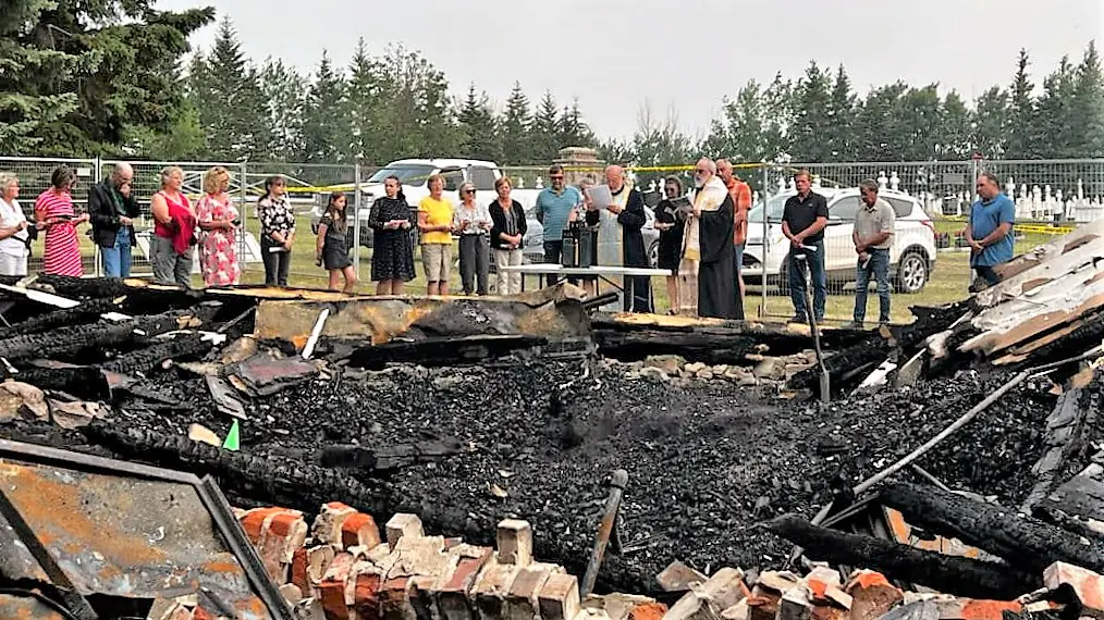 Prayer on the ruins of the burnt church in Boian, Canada: It’s the ...
